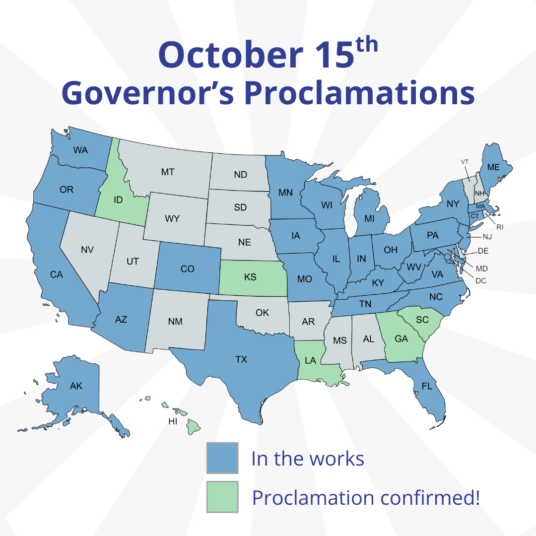 US Governors Oct. 15th Proclamations map - The Lobular Breast Cancer ...